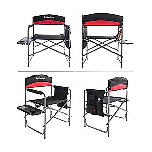 KingCamp Camping Chairs 2 Pack, Heavy Duty Folding Directors Chair Sports Chair Oversized Padded Seats with Side Table Storage Pockets Armrest for Adults, Supports 396 lbs, Red