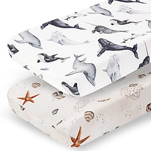 Pobibaby - 2 Pack Premium Changing Pad Cover - Ultra-Soft Jersey Knit, Stylish Ocean Pattern, Safe and Snug for Baby (Seaside)