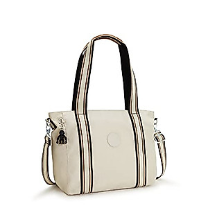 Kipling Women's Asseni Small Tote, Versatile Lightweight Purse, Nylon Shoulder Bag, Light Sand