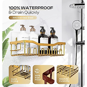 Luxury Style Stainless Steel Shower Caddy Set - Rustproof, Durable, and Adhesive Hanging Bathroom Organizer Kit with 5 Pieces | Shower Caddy Organizer | Bathroom Decor (Luxury Gold)