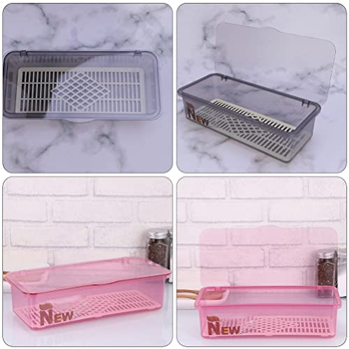 DOITOOL 3PCS Flatware Tray with Lid and Drainer, Tableware Utensil and Cutlery Drawer Organizer with Lid Covered Silverware Tray to Keeps Your Cutlery Organized and Protected ( Random Color )