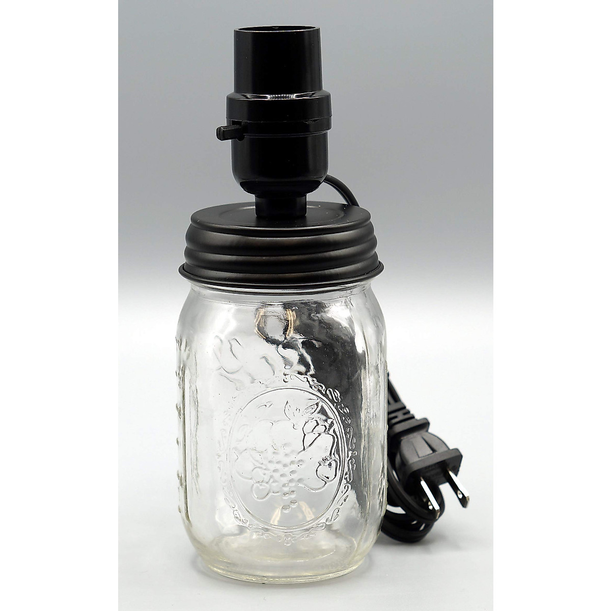 Creative Hobbies DIY Mason Canning Fruit Jar Lamp Making Kit is Pre-Wired and Easy to Use - Black Color Lid & Socket Great for Lamp Conversion