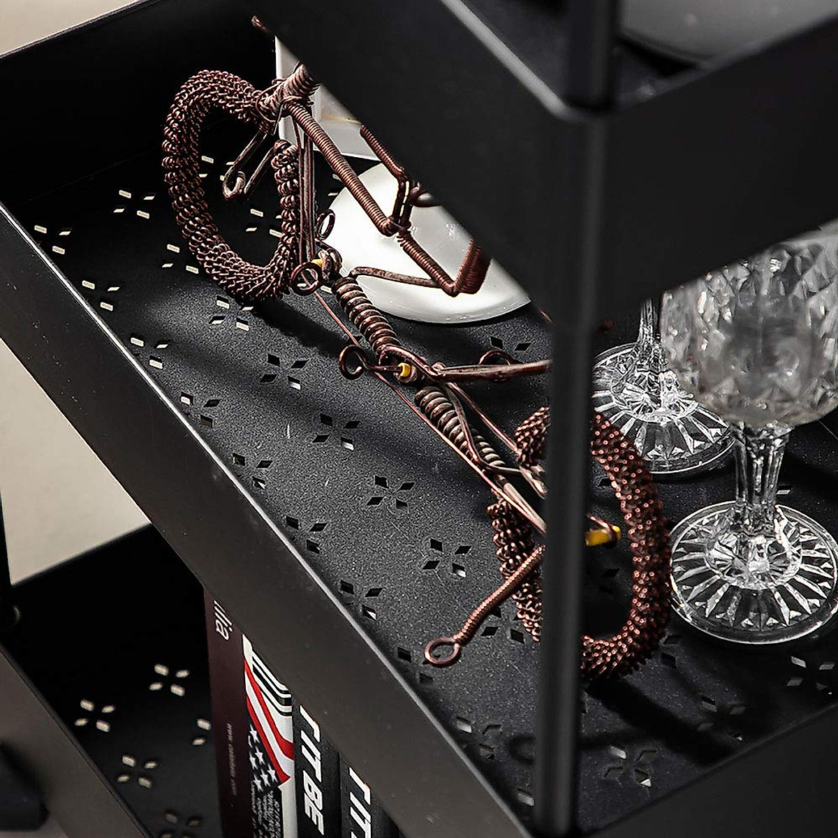 4 Tier Rolling Cart Slim Storage Cart with Wheels Slim Slide-Out Storage Organizer Cart for Kitchen Pantry Living Room Narrow Space, Black