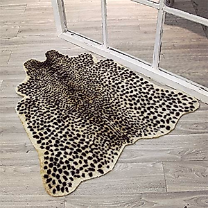 Leopard Print Rug, Faux Cowhide Cheetah Skin Rug Animal Printed Area Rug Carpet for Home Office, Livingroom, Bedroom (39.4 x 37.4 Inch)