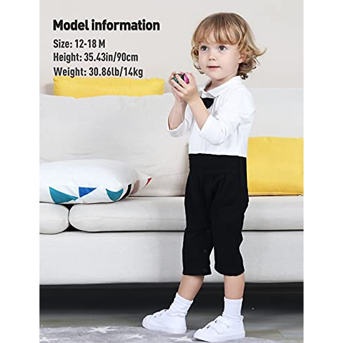 A&J DESIGN Baby Boys Gentleman Outfit Formal Suit Jumpsuit Tuxedo Romper Set 6-9 Months Black