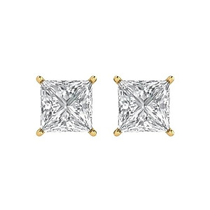 Clara Pucci 4.0 ct Princess Cut VVS1 Conflict Free Solitaire Genuine Moissanite Designer Stud Earrings Solid 14k Yellow Gold Push Back