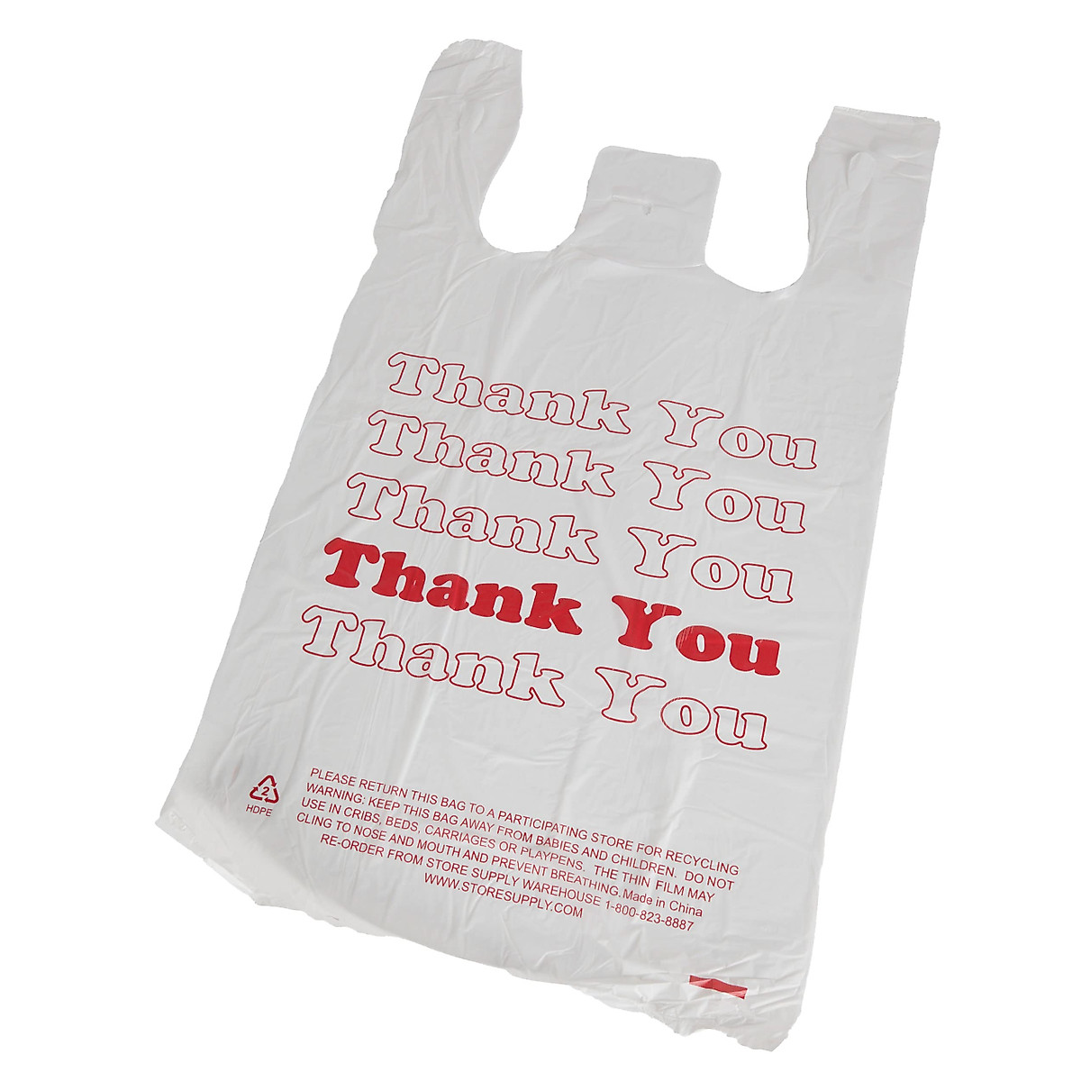 SSWBasics White Thank You Bags Case of 1000-11 ½” x 6" x 21" - Thickness .48mil HDPE- Standard Supermarket Size, Perfect for Grocery, Retail, Convenience Stores, Take-Out and Home Use