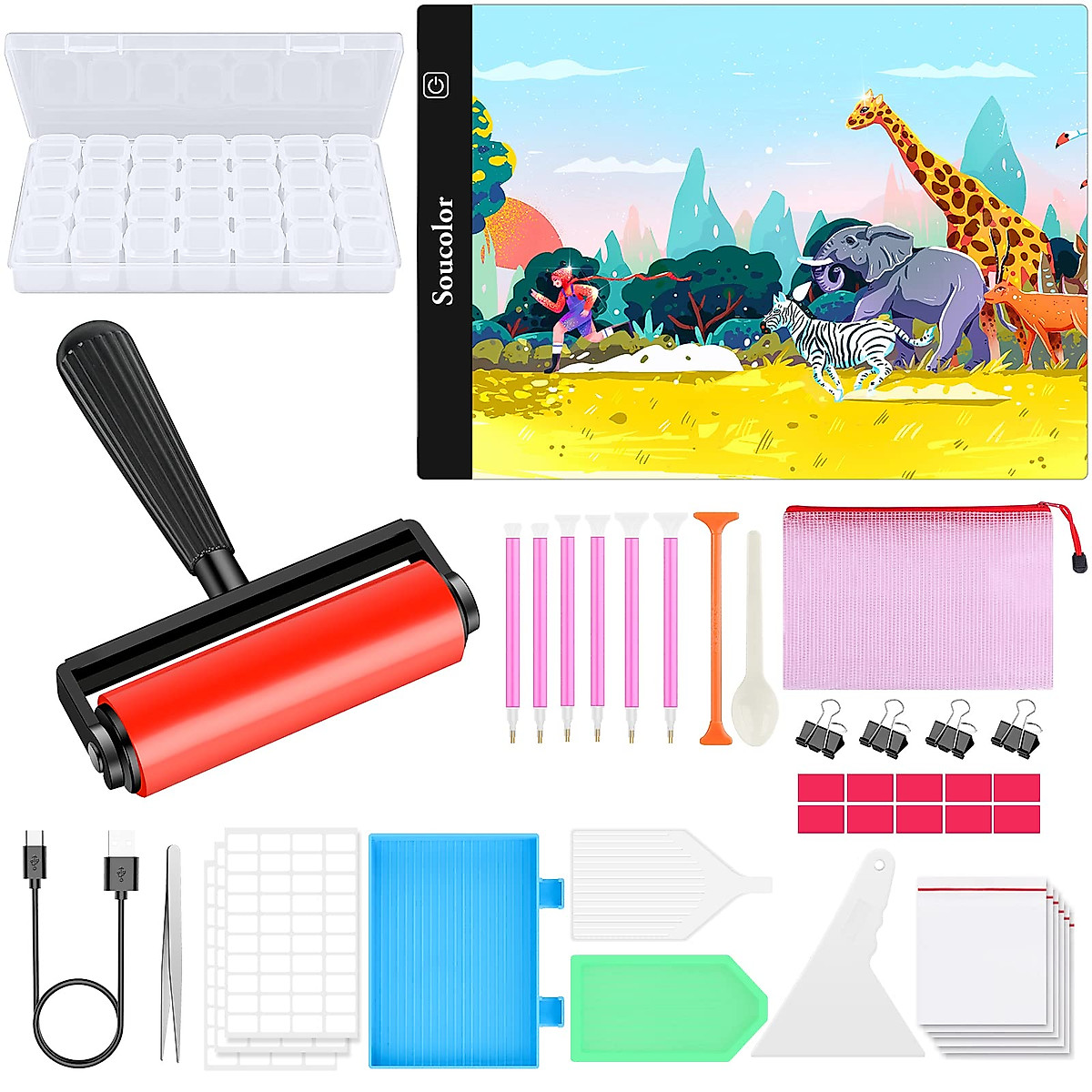 Diamond Painting Accessories and Tools Kits, with A4 LED Light Pad for Diamond Painting, Soucolor Light Board Box Kit Paint Diamonds Set, 5D Diamond Art Dots Supplies Painting for Beginners Adult (A4)