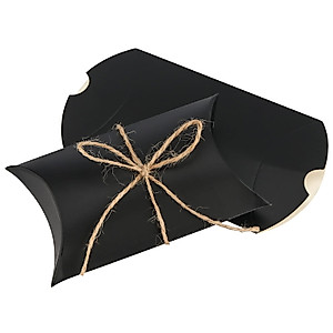 SEUNMUK 150 Pack 5 x 3.5 Inches Large Pillow Boxes, Kraft Pillow Box with Jute Twines, Black Pillow Candy Box Pillow Box Party Wedding Favor for Anniversary, Birthday, Halloween