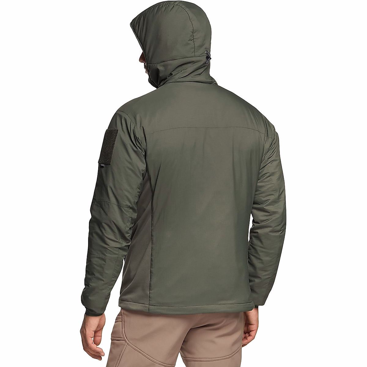 CQR Men's Insulated Hooded Tactical Jacket, Lightweight Mid-Layer Warm Hoodie, Water Resistant Full Zip Hiking Work Coat, Lightweight Olive, Large