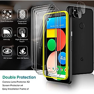 ivoler [6 Pack] [4 Pack] Tempered Glass Screen Protector for Google Pixel 4a 5G with [2Pack] Camera Lens Protector with [Alignment Frame Easy Installation],HD Clear Anti-Scratch Film,6.2 inch