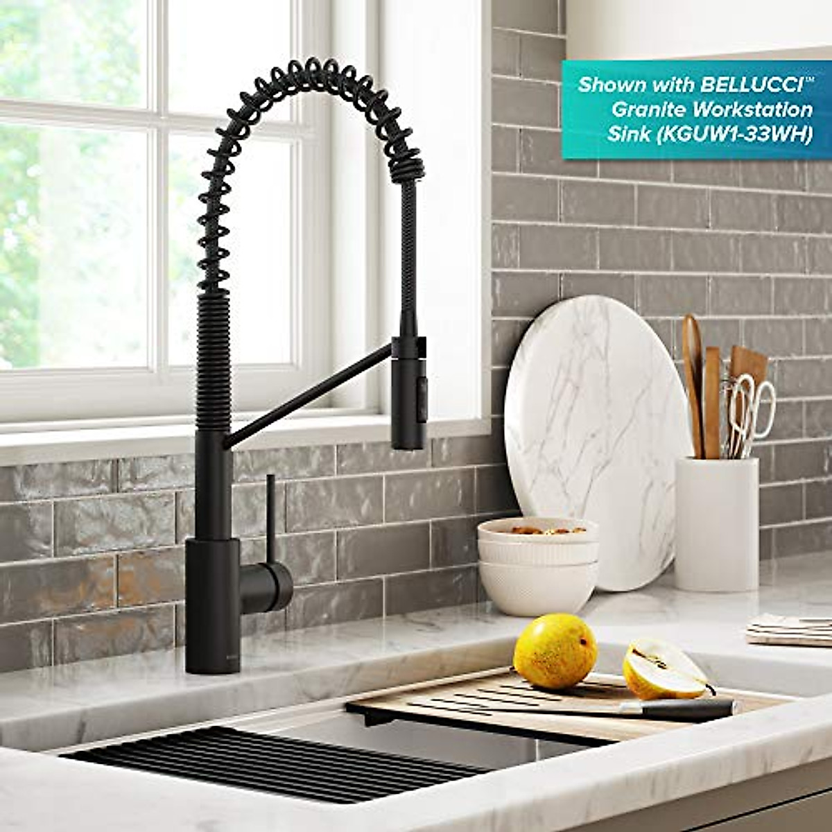 Kraus KPF-2631MB Oletto Commercial Style Pull-Down Single Handle Kitchen Faucet with QuickDock Top Mount Installation Assembly, Matte Black