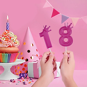 3 Inch Birthday Number Candle, 3D Number Candle with Crown Decor Large Cake Topper Number Candles for Birthday Cakes Wedding Anniversary Graduation Festival Party (Rose Red, 5)