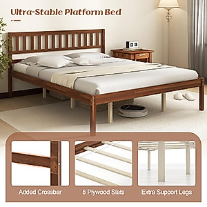 KOMFOTT Queen Size Wood Platform Bed Frame with Headboard, 16-Inch Mid-Century Wooden Bed Frame with Slats Support & 12” Under Bed Storage Space, Retro Mattress Foundation, No Box Spring Needed