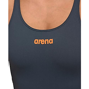 ARENA Women's Solid Team MaxLife Swimsuit Swim Tech Back One Piece Racing Bathing Suit Competition Training Swimwear, Asphalt/Black, US Size 30