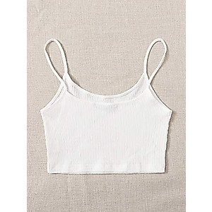 Floerns Women's Sleeveless Camisole Letter Print Crop Cami Top A White L