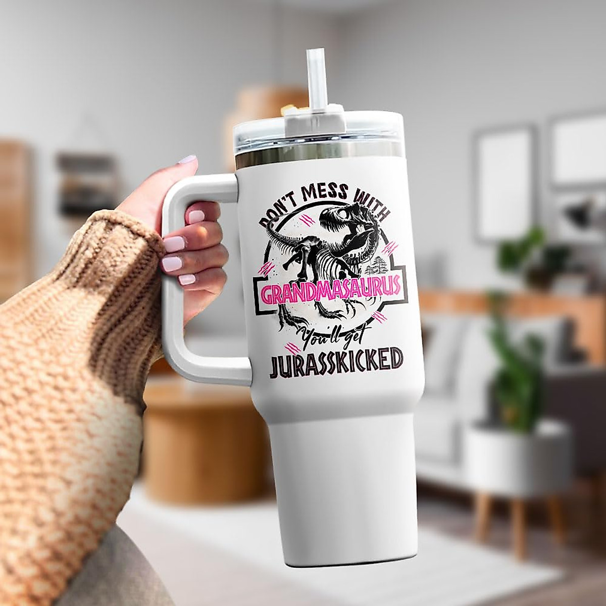 VAATOO Tumbler 40 Oz With Handle Lid And Straw, Grandmasaurus Nutrition Facts, Grandmasaurus Gifts, Nana Grandma Cups Coffee Handle Sippy Tumblers Granny Great Water Cup Grandmas