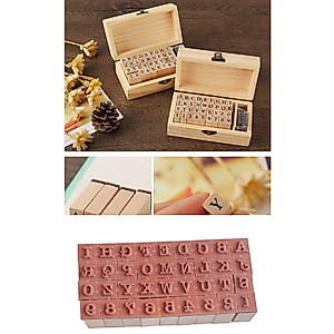 Pack of 36 Pcs Small Wooden Rubber Stamps 0.2 Inch of Letter and Number for DIY Craft Card and Photo Album (B)