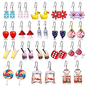 12/18 Pairs Cute Funny Earrings Weird Earrings Mushroom Goldfish Water Bottle Earrings Milk Tea Dangle Earrings Bulk for Women