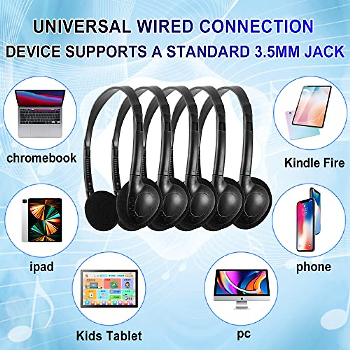 CN-Outlet 10 Packs School Headphones Bulk for Classroom Students Kids Children Toddler Boys Girls Teens and Adult (10 Black)