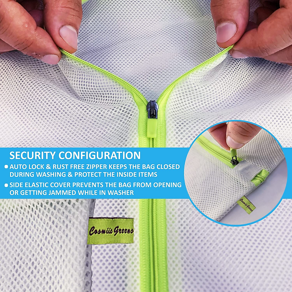 Cosmiic Greens 3 Pcs (S1/M1/L1) Mesh Laundry Washing Bags with Premium Rust Free Zipper, Storage Bag, Store Dirty Clothes, Washing Bags, Blouse, Bra, Hosiery, Lingerie, Stocking, Jeans (Polyester)