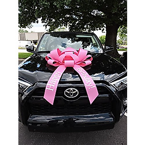 CarBowz Big Pink Car Bow, Happy Birthday Bow, Giant 30" Bow, Non Scratch Magnet, Weather Resistant Vinyl