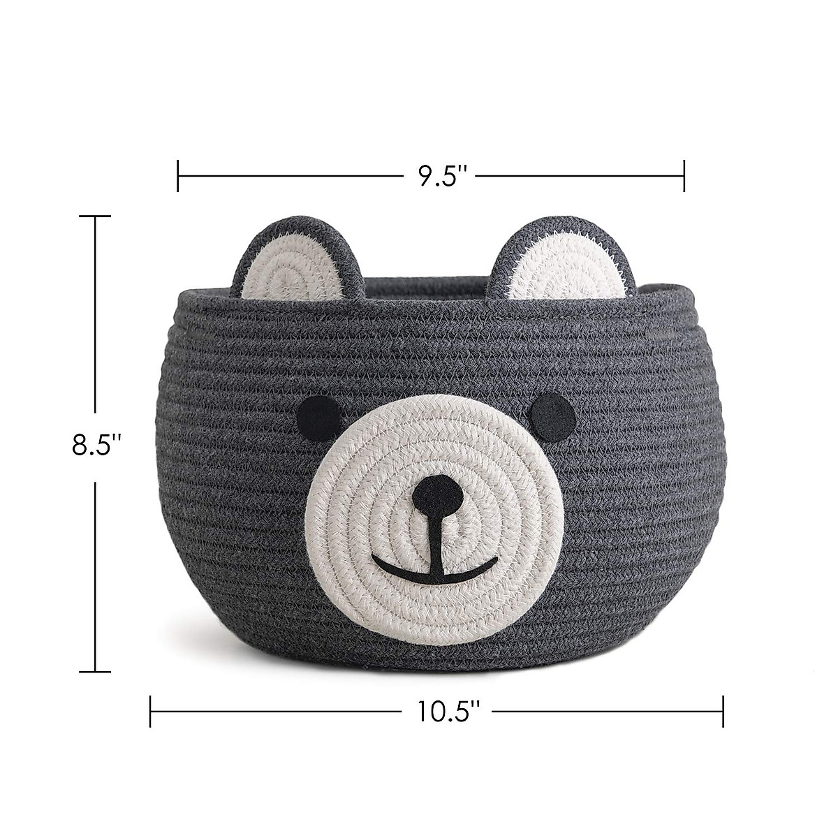 CherryNow Cute Bear Round Basket - Cotton Rope Baskets in Living Room Woven Baby Shower Basket Bedroom Storage Bakset for Children Corner Plant Basket Indoor, Grey, 10.5"D x 8.5"H