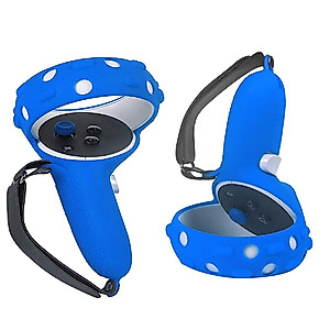 2 Pairs Touch Controller Grip Cover and Adjustable Knuckle Straps for Oculus Quest 2 VR Gaming Headset Controller, Oculus Quest 2 Handle Cover Handle Dropping Prevention(Blue + Red)