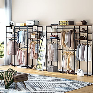 Tribesigns Free Standing Closet Organizer, Heavy-duty Garment Rack with Shelves and Hanging Rods, Large Open Wardrobe Closet for Hanging Clothes (Rustic)