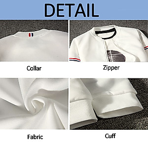 TUVEKE Men's Lightweight Jackets White Mens Bomber Jackets Spring Fall Full-Zip Polar Fleece Jacket Casual Outwear Coat XL