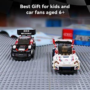 GUDI Speed Champion Race Car Building Kit for Boys 6-12, Pack of 2 STEM Building Toys with Driver Minifigures and Racing Sticker, Easy Assemble Ghost and Knight Car Building Blocks Set