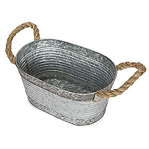 The Lucky Clover Trading Jillian Oblong Galvanized Metal Container with Rope Handles 12in