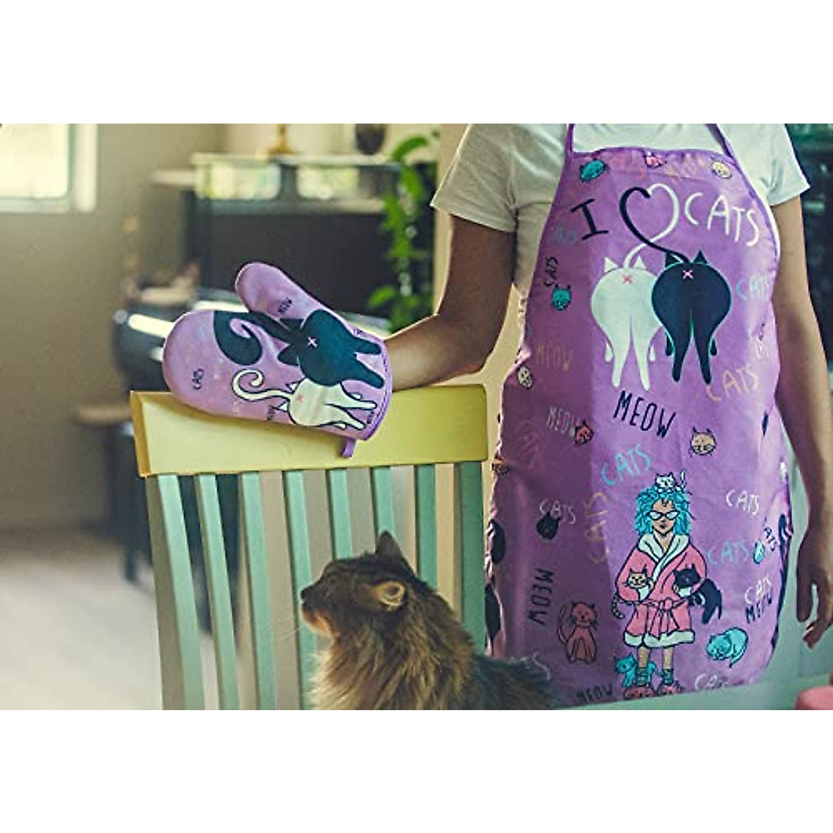Crazy Cat Lady Funny Pet Kitten Kitty Animal Lover Graphic Kitchen Accessories Funny Graphic Kitchenwear Funny Cat Novelty Cookware Purple Oven Mitt