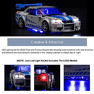 BrickBling LED Light Kit Compatible with Lego Speed Champions Fast & Furious Nissan Skyline GT-R (R34) Toy Car Building Set, Blue Underglow Lights Compatible with Lego 76917 (No Model)