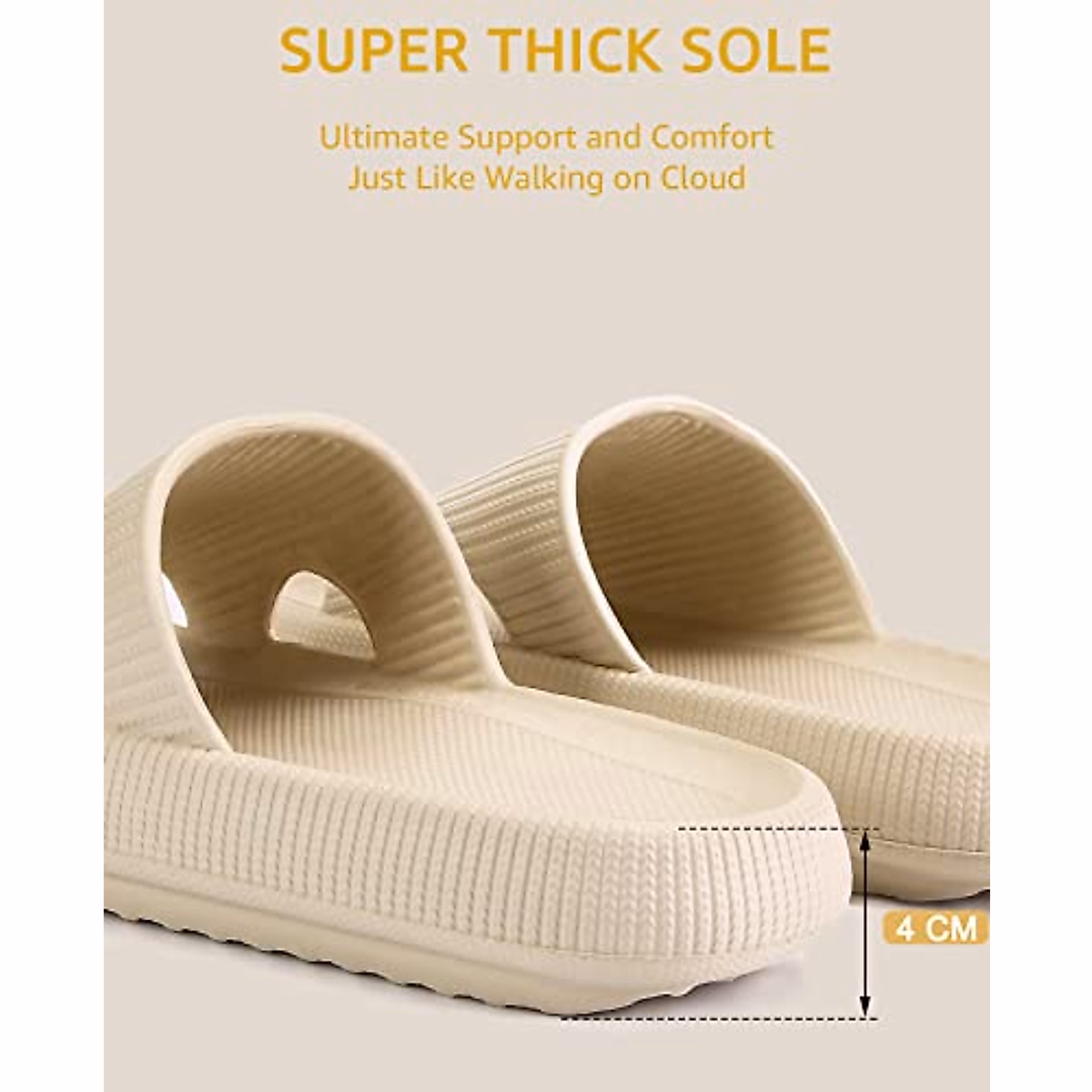 miscloder Cloud Slippers for Women and Men Pillow Slippers Non-Slip Shower Slides Bathroom Sandals | Super Comfy | Cushion Thick Sole (Tan, 36/37, size 6.5)