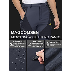 MAGCOMSEN Fleece Lined Pants Men Waterproof Pants Warm Pants Skiing Pants Snow Pants Hiking Pants Mens Winter Pants Ski Pants for Men Snowboard Pants Work Pants Dark Grey