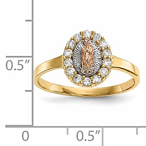 IceCarats 14K Two Tone Gold White Cubic Zirconia CZ Our Lady of Guadalupe Virgin Mary Virgencita Maria Rosa Catholic Christian Holy Mother Band Size 7