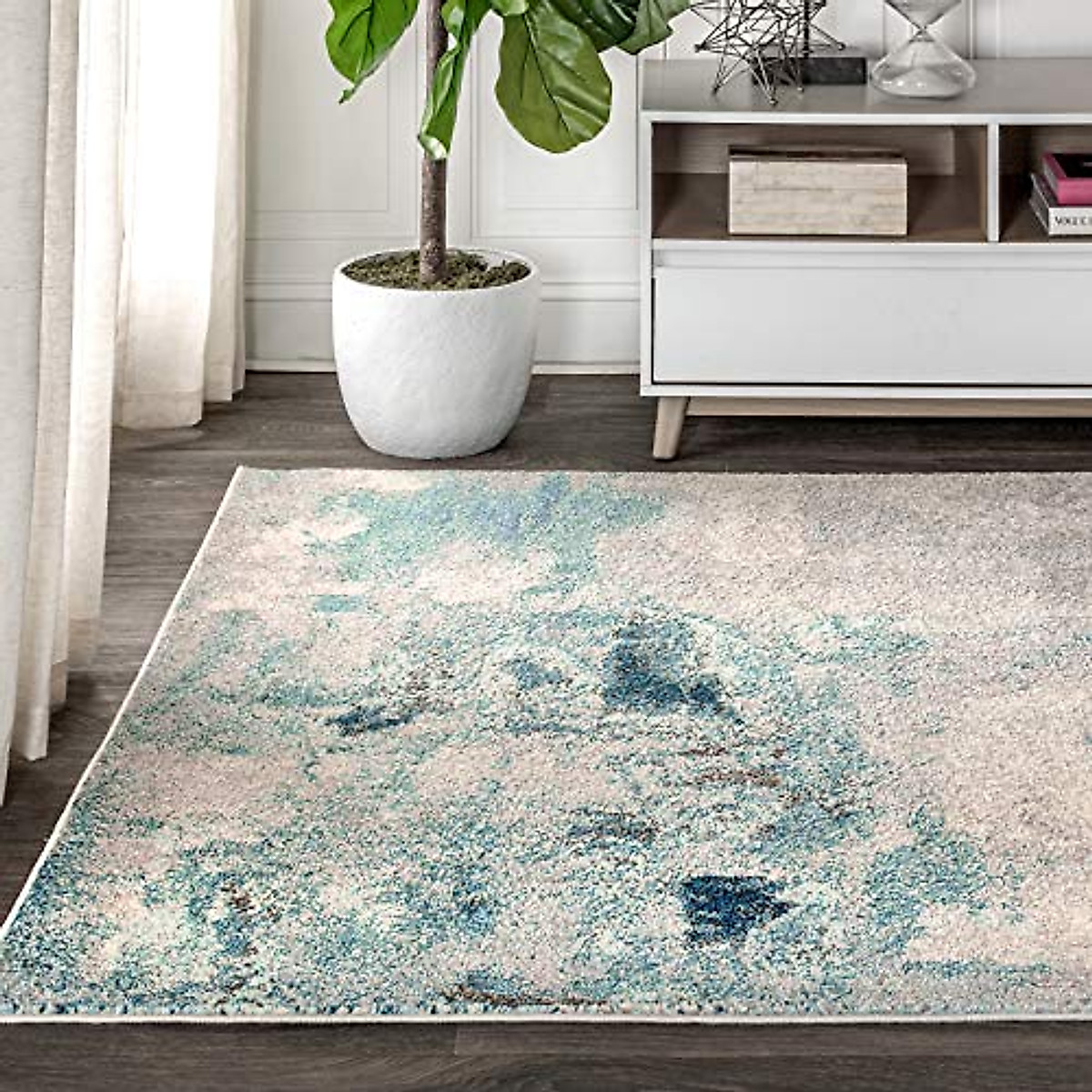 JONATHAN Y CTP104A-5 Contemporary POP Modern Abstract Vintage Indoor Area -Rug, Transitional, Bohemian Easy -Cleaning,Bedroom,Kitchen,Living Room,Non Shedding, Cream/Blue, 5 X 8