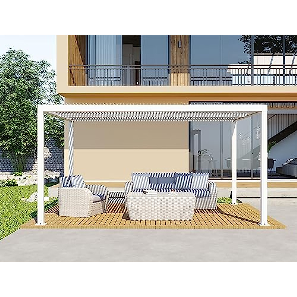 PURPLE LEAF Outdoor Louvered Pergola 12'x16' Aluminum Gazebo Modern White Pergola Shade with Adjustable Rainproof Hardtop for Patio Garden Lawns