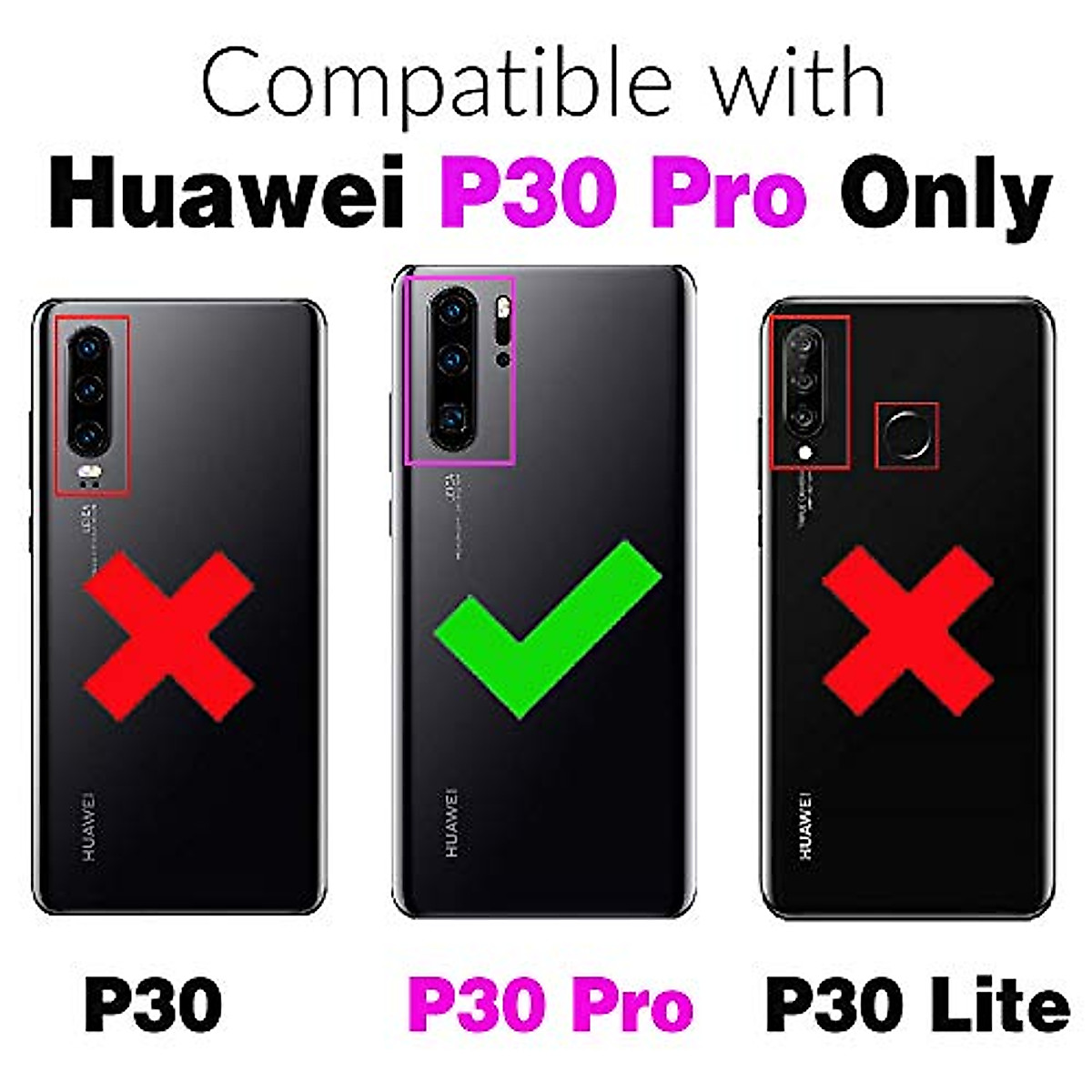 Asuwish Phone Case for Huawei P30 Pro with Tempered Glass Screen Protector and Credit Card Holder Wallet Cover Hard Hybrid Cell Accessories Hawaii P30Pro P 30 Pro30 Women Men Black