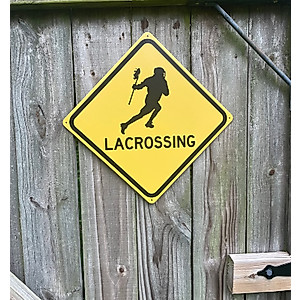 Lacrossing 12" x 12" Tin Road Sign Lacrosse Player Sport Home Gym Garage Dorm Decor
