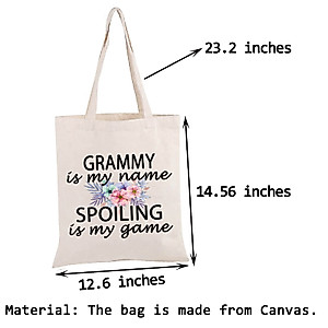 PWHAOO Grandma Gift Grandma Is My Name Spoiling Is My Game Tote Bag Canvas Best Grandma Ever Shopping Bag (spoiling Grandma Tote)