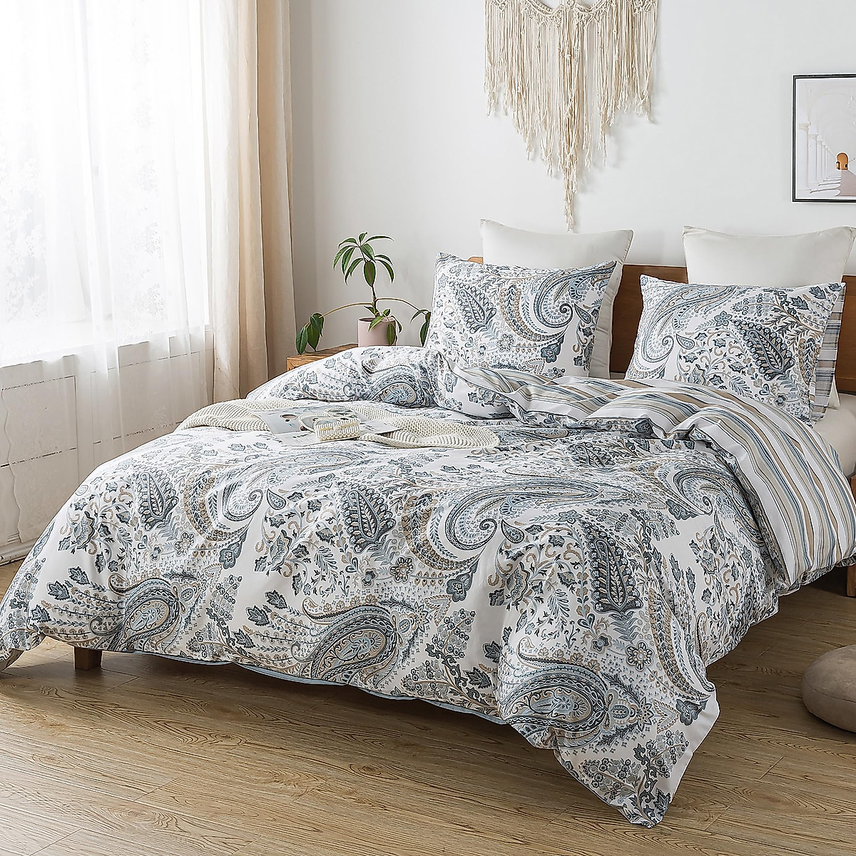 HoneiLife King Size Duvet Cover - 3pcs Paisley Comforter Cover, Soft & Breathable Floral Bedding Duvet Cover Sets with Zipper Closure & Corner Ties, Wildflower Comforter Cover Sets All Season Use