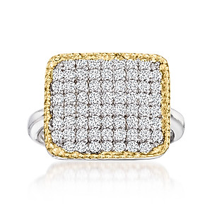 Ross-Simons 1.00 ct. t.w. CZ Square-Top Ring in Sterling Silver and 14kt Gold. Size 7
