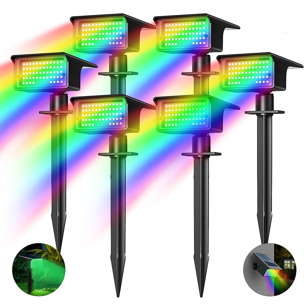 nipify Solar Spot Lights Outdoor Color Changing, [ 8 Modes/6 Pack/56 LED ] Halloween RGB Powered Spotlight, Landscape Lighting for Outside Yard Garden Pathway