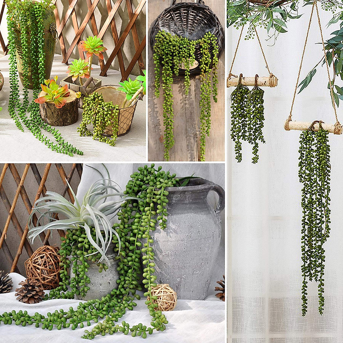 HUIANER Artificial Succulent Plants, 13.4" and 28.7" Fake Hanging String of Pearls Simulation Greenery Plants for Wall Home Kitchen Office Garden Wedding Decor, Pack of 2