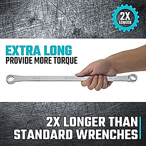 DURATECH 5-Piece Extra Long Flex-Head Ratcheting Wrench Set & 5-Piece Extra Long Box End Wrench Set, CR-V Steel