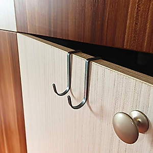 Dewell Multi-Use Over Cabinet Hook, 5 Pack, Stainless Steel, Double Hook for Drawer Cabinet, Closet, Fence, Kitchen and Bathroom, Silver