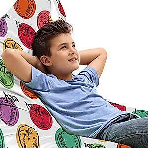 Ambesonne Fruit Lounger Chair Bag, Hand Drawn Like Illustration of Repeating Pattern Colorful Apple Silhouettes, High Capacity Storage with Handle Container, Lounger Size, White Multicolor