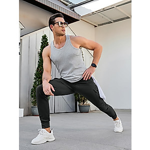 Comdecevis Men's Cargo Jogger Pants Stretch Sweatpants Slim Fit Tactical Pants with Zipper Pockets Casual Trousers Dark Gray Medium